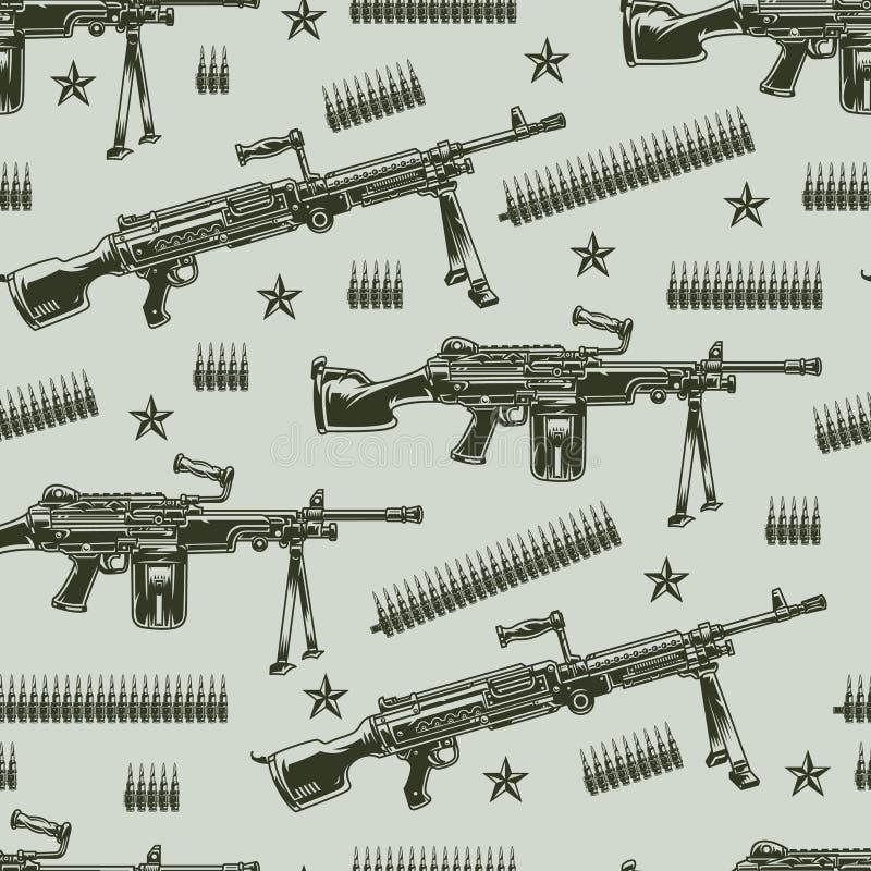 Machine Gun Monochrome Pattern Seamless Stock Vector - Illustration of ...