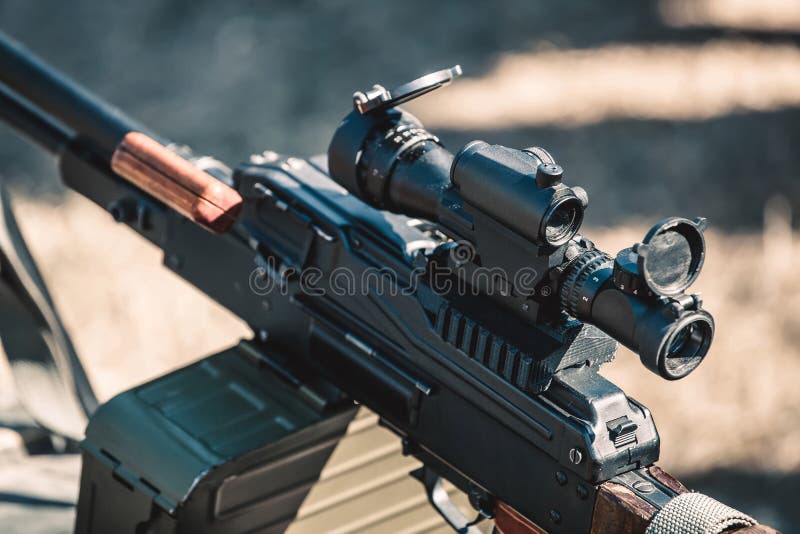 Machine Gun with Optical Sight Stock Photo - Image of clothing ...