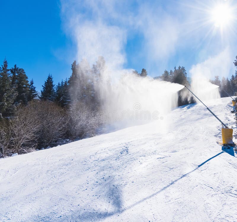 Machine gun snowmaking stock photo. Image of artificial - 71446196