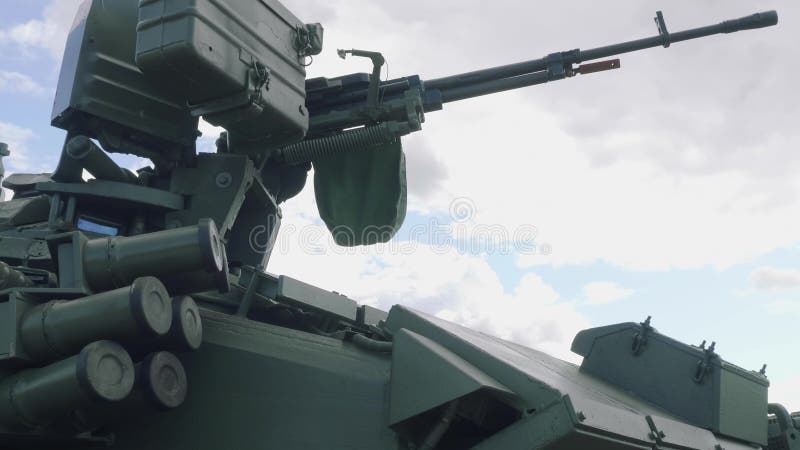 Machine Gun on Turret of Tank on Armor Exhibition 2018 Stock Footage ...