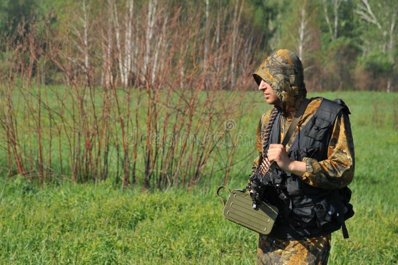 Machine Gunner in a Forest Clearing Editorial Stock Image - Image of ...