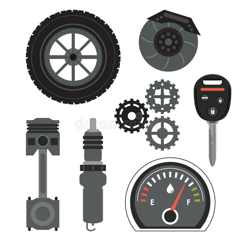 Machine Icon Set. Auto Part Design. Vector Graphic Stock Illustration ...