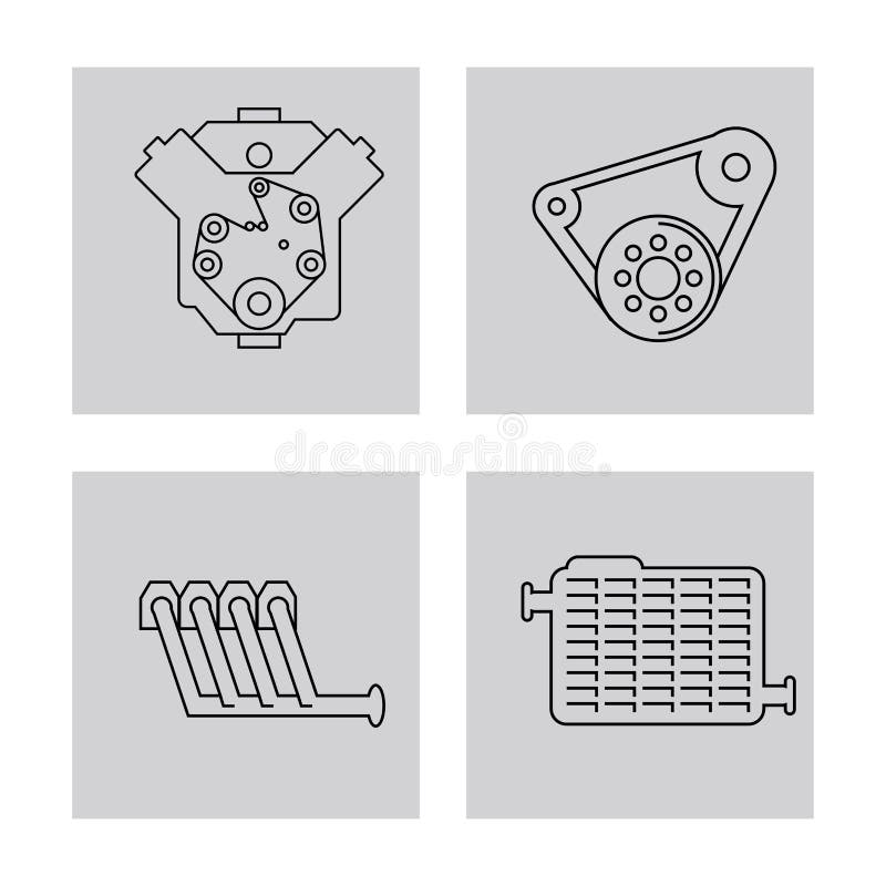 Machine Icon Set Over Frames. Auto Part Design. Vector Graphic Stock ...