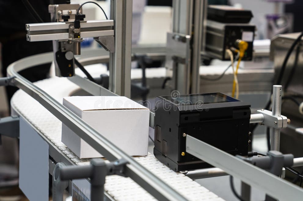 Machine for Labeling Barcodes on Boxes Stock Image - Image of robot ...