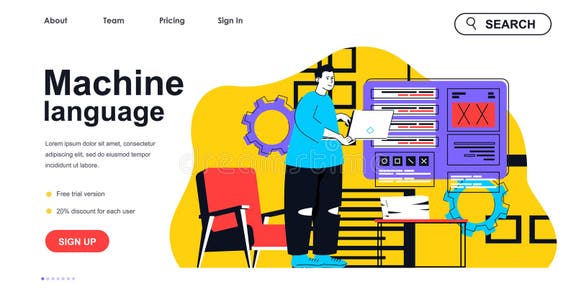 Machine Language Concept for Landing Page Template. Vector Illustration ...