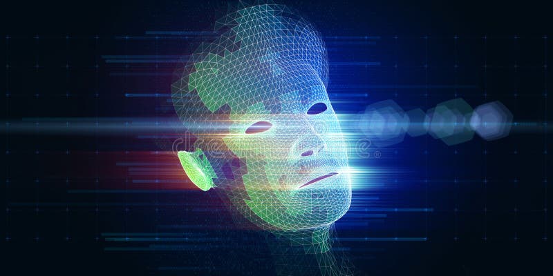 Machine Learning. Abstract Polygonal 3d Wireframe Head on Dark ...