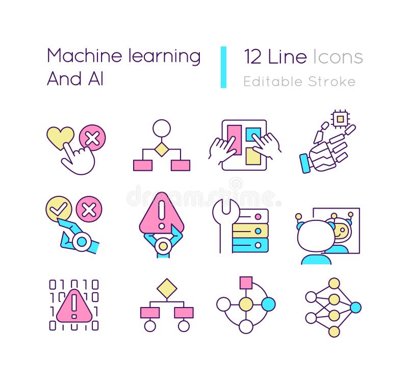 Machine Learning And Ai Rgb Color Icons Set Stock Vector Illustration