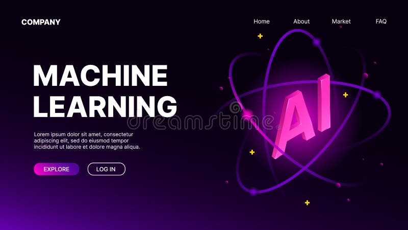 Machine Learning. AI Web Banner, Landing Page Template Stock Vector ...