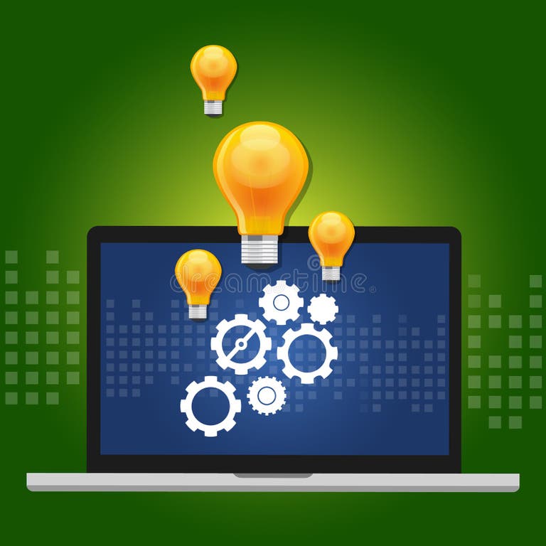Machine Learning Algorithm Concept With Gear Inside Computer And Idea As Lamp Stock Vector