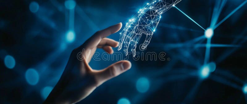 AI, Machine Learning, Hand of Robot Touching Big Data Network ...