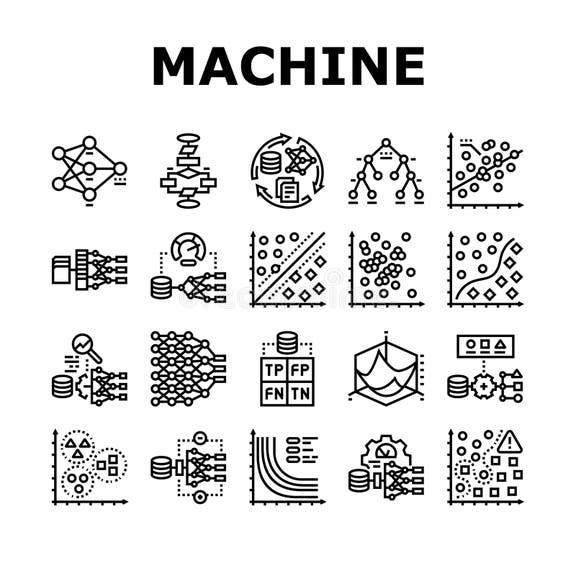 Machine Learning Algorithm Model Icons Set Vector Stock Illustration Illustration Of Data