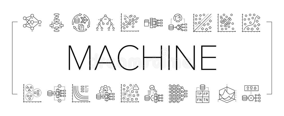 Machine Learning Algorithm Model Icons Set Vector Stock Illustration ...