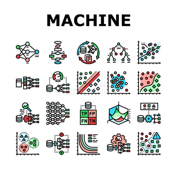 Machine Learning Algorithm Model Icons Set Vector Stock Illustration ...