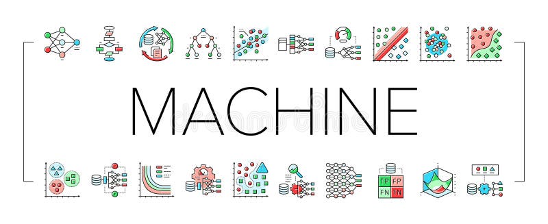 Machine Learning Algorithm Model Icons Set Vector Stock Illustration - Illustration of data ...