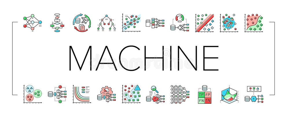 Machine Learning Algorithm Model Icons Set Vector Stock Illustration - Illustration of data ...