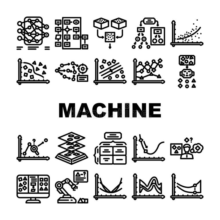Machine Learning Algorithm Model Icons Set Vector Stock Vector