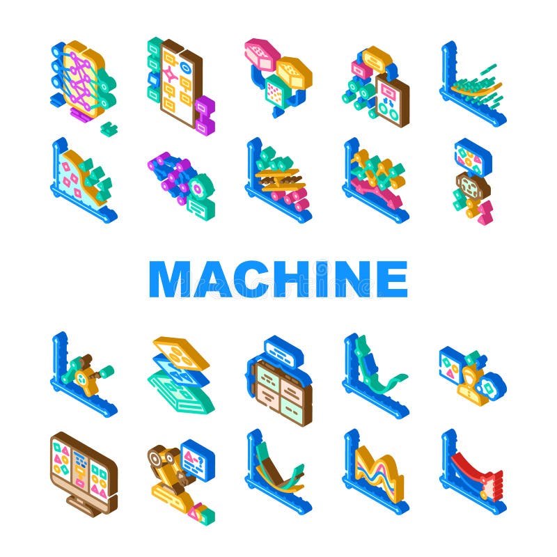 Machine Learning Algorithm Model Icons Set Vector Stock Illustration