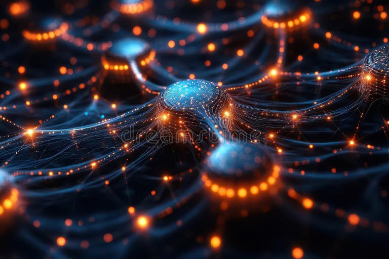 Machine Learning Algorithm Visualized As a Complex Neural Network, Glowing Nodes and Connections ...