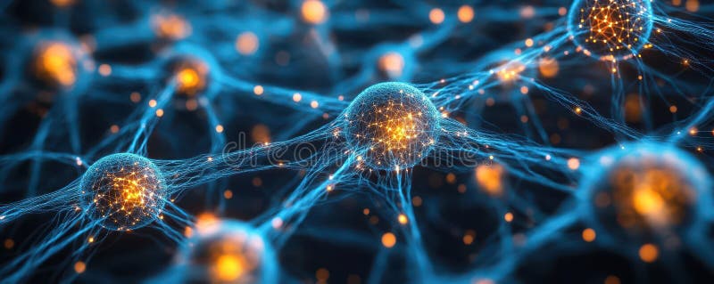 Machine Learning Algorithm Visualized As A Complex Neural Network Glowing Nodes And Connections