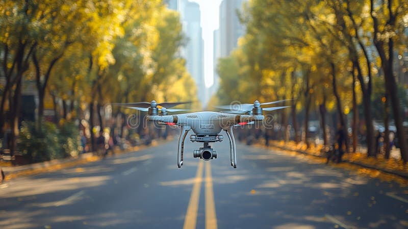 Machine Learning Algorithms Optimize Drone Routes Through City Streets During Autumn Foliage