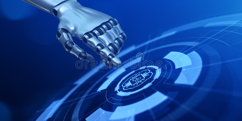 Machine Learning Artificial Intelligence Neural Network. Robot Hand Pressing Button 3d Render ...