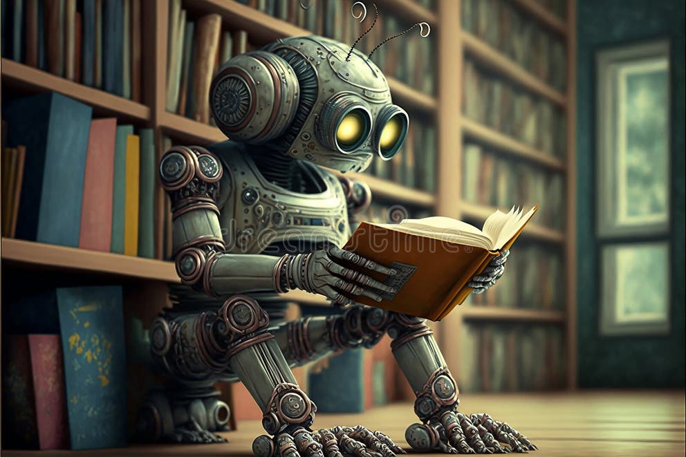 Machine Learning, Artificial Intelligence. Robot Reading a Book and ...