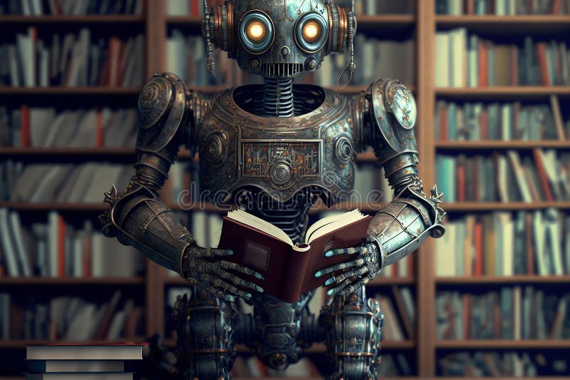 Machine Learning, Artificial Intelligence. Robot Reading a Book and ...