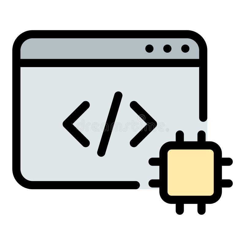 Machine Learning Coding Icon Flat Line Style Illustration Representing ...