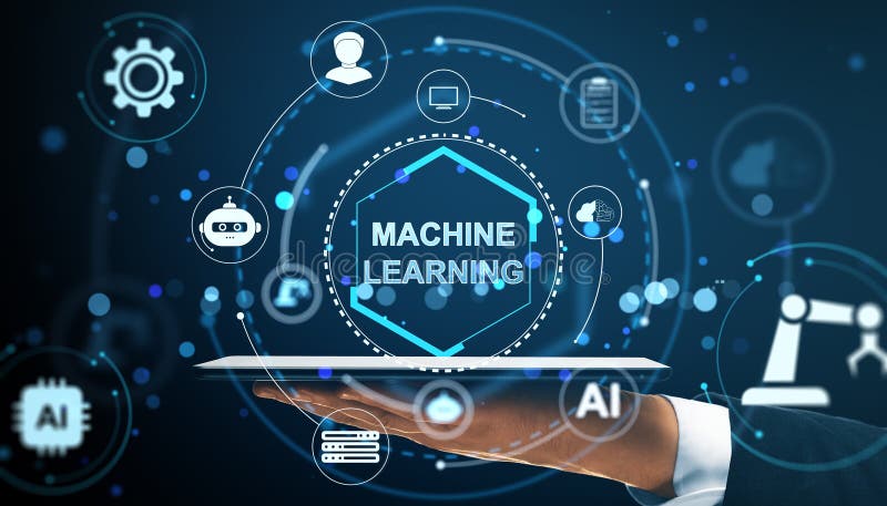 Machine Learning Concept with Digital Interface Icons Above a Hand ...