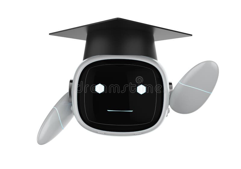 Machine Learning Concept with Friendly Robot with Degree Cap Stock ... Machine Learning Concept with Friendly Robot with Degree Cap Stock ...