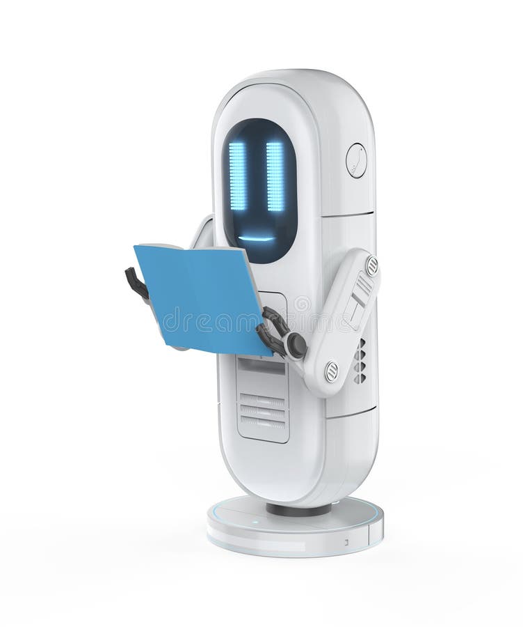 Machine Learning Concept with Friendly Robot Reading a Book Stock ...