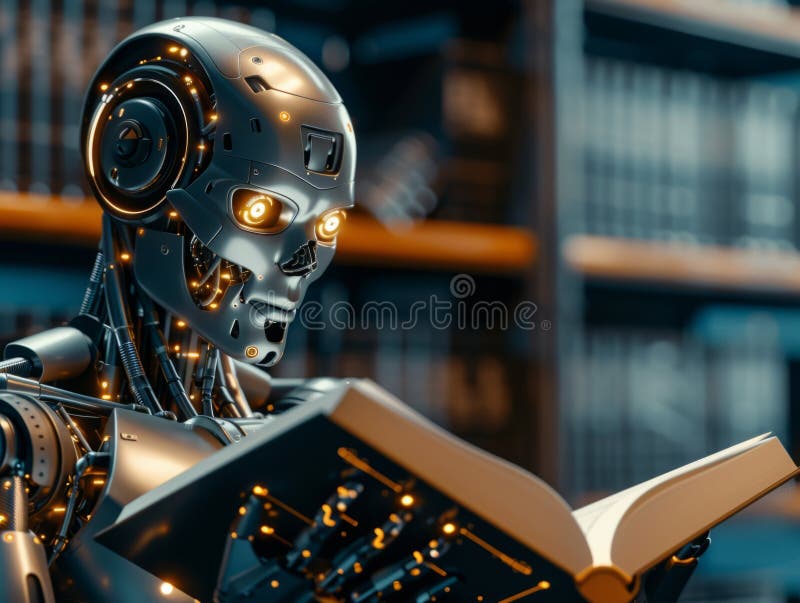 Machine Learning Concept: the Humanoid Robot Reading and Illuminating ...