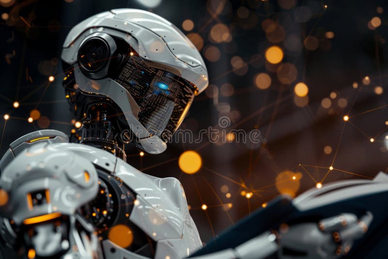 Machine Learning Concept: the Humanoid Robot Reading and Illuminating Minds Stock Illustration ...