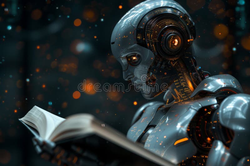 Machine Learning Concept: the Humanoid Robot Reading and Illuminating ...