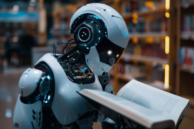 Machine Learning Concept: the Humanoid Robot Reading and Illuminating ...