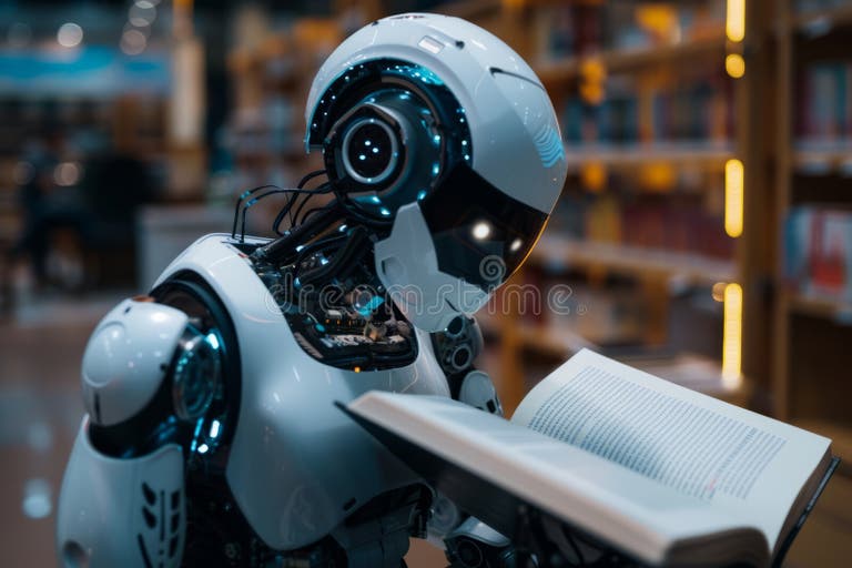 Machine Learning Concept: the Humanoid Robot Reading and Illuminating ...