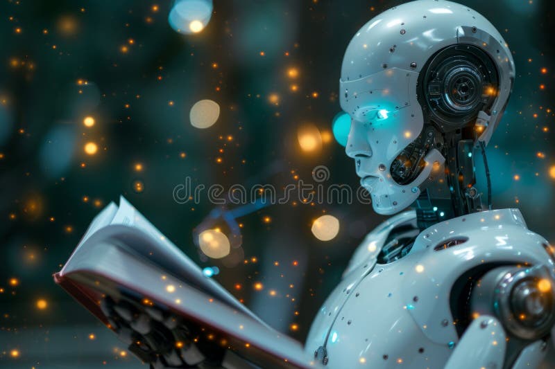 Machine Learning Concept: the Humanoid Robot Reading and Illuminating ...