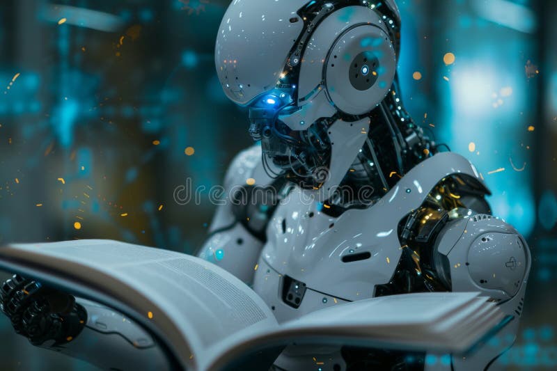 Machine Learning Concept: the Humanoid Robot Reading and Illuminating ...