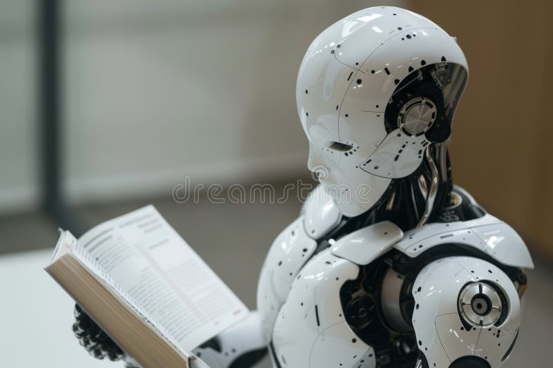 Machine Learning Concept: the Humanoid Robot Reading and Illuminating ...