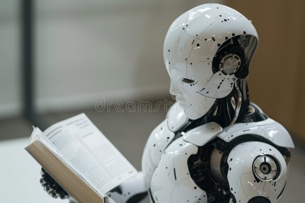 Machine Learning Concept: the Humanoid Robot Reading and Illuminating ...