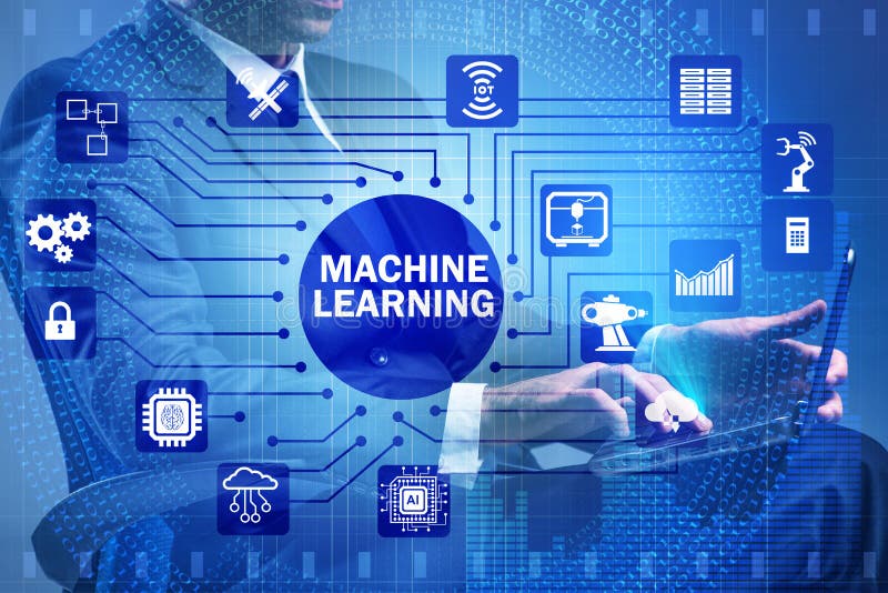 The Machine Learning Concept with Man Stock Illustration - Illustration ...
