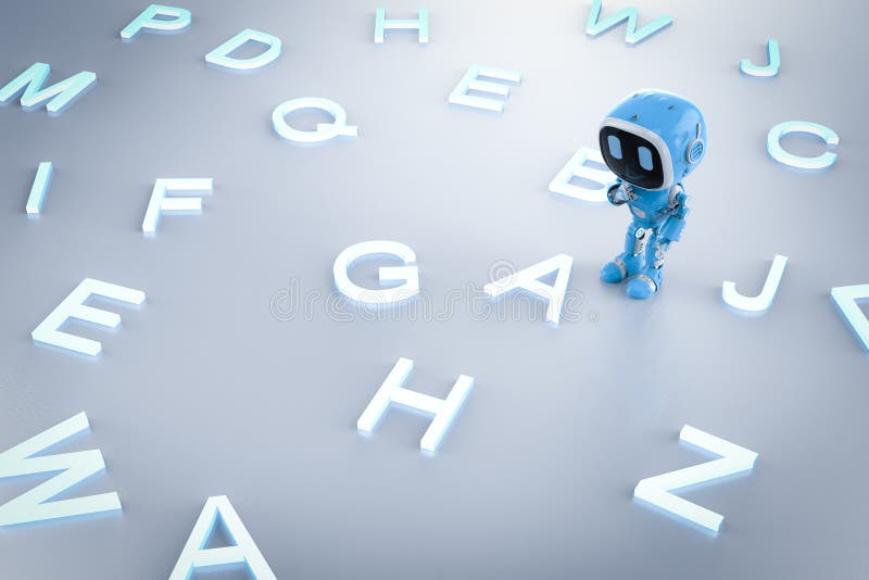 Machine Learning Concept with Small Robot and Alphabets Stock ... Machine Learning Concept with Small Robot and Alphabets Stock ...