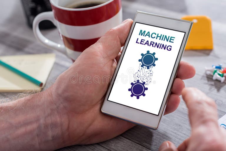 Machine Learning Concept on a Smartphone Stock Illustration ...