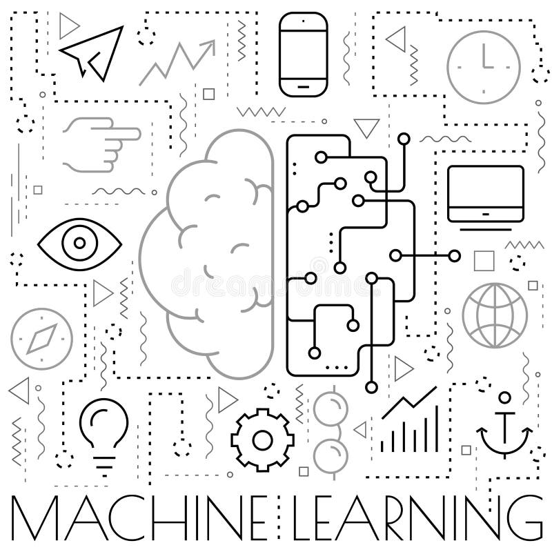 Machine Learning Concept. Trendy Linear Vector Illustration Stock ...