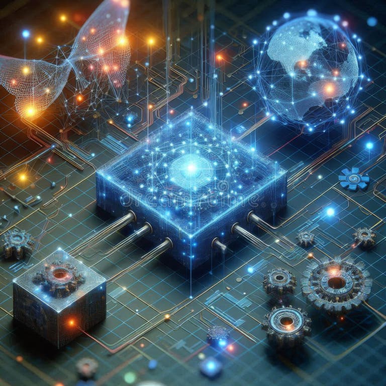 Machine Learning Data Flow. Blockchain Grids Stock Illustration ...