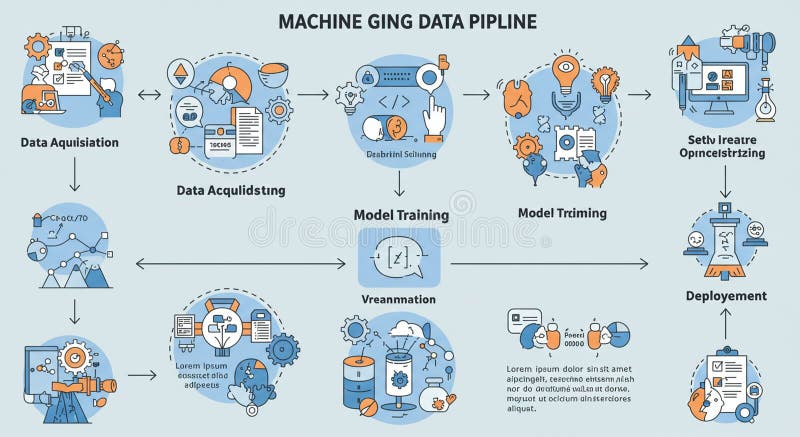 Machine Learning Data Pipeline Illustration with Icons and Text in a Circular Flow. Steps Stock ...