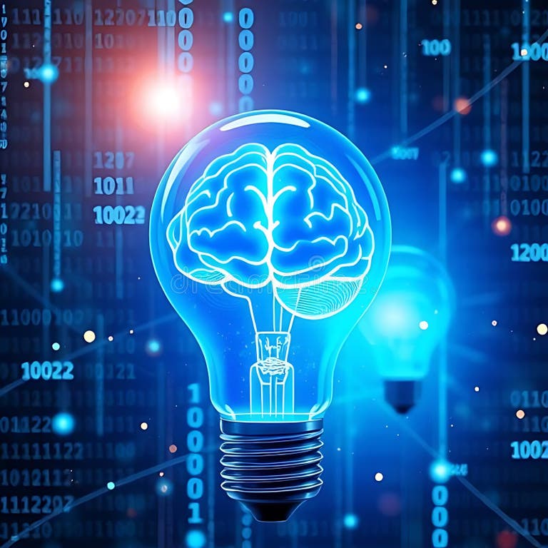 Machine Learning and Data Processing Depicted with AI Brain Bulbs Stock ...