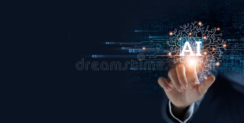 Machine Learning. Hand of Robot Touching on Binary Data. Futuristic ...