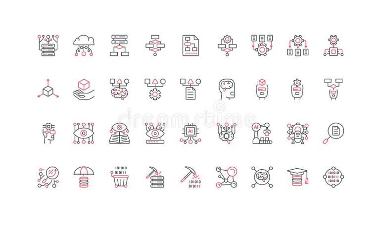 Machine Learning, Digital Algorithm System, Data Automation, Classification Line Icon Set Stock ...