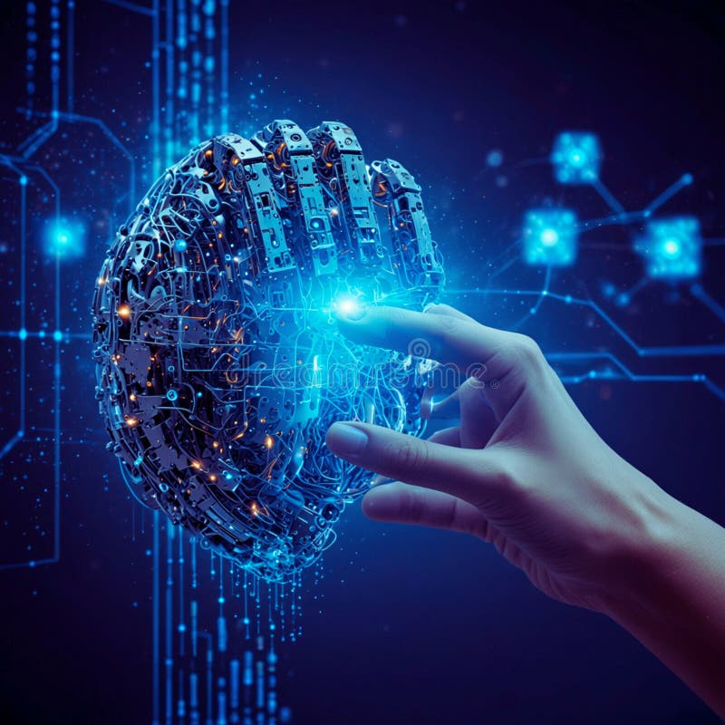 Machine Learning. Hand of Robot Touching on Binary Data Stock Illustration - Illustration of ...